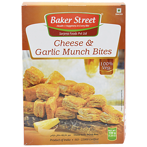 Buy Baker Street Munch Bites Cheese Garlic 150 Gm Pouch Online at the ...