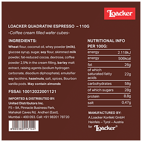 Buy Loacker Quadratini Wafer Espresso 110 Gm Pouch Online At Best Price ...