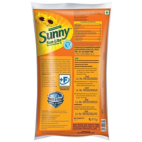Buy Sunny Sunflower Oil Lite 1 Ltr Pouch Online at the Best Price of Rs ...