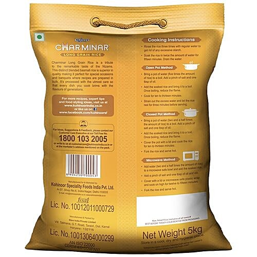 Buy Kohinoor Rice Long Grain Charminar 5 Kg Online At Best Price of Rs ...