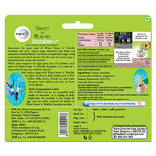 Buy Wipro Sweet N Healthy Sucralose Tablets 300 300 Tablets Online At ...