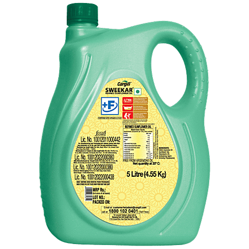 Buy Sweekar Refined Sunflower Oil Low Absorb 5 Ltr Online at the Best ...