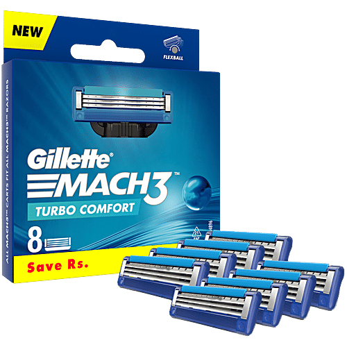Buy Gillette Mach 3 Turbo Manual Shaving Razor Blades Cartridge 8 Pcs ...