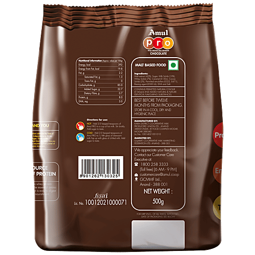 Buy Amul Pro Whey Protein Malt Beverage Health Drink With Dha Chocolate ...