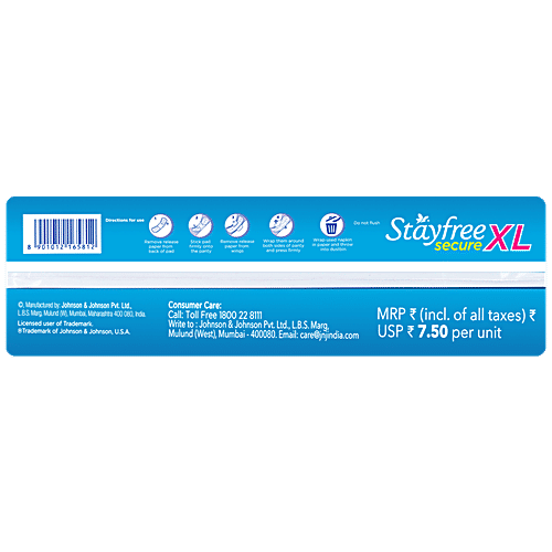 Buy Stayfree Sanitary Pads Secure Xl Dry Cover With Wings 7 Pads Online ...