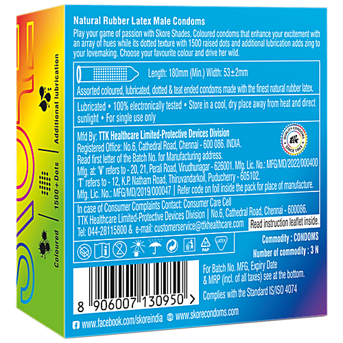 Buy Skore Dotted & Colored Condoms - Shades 3s pack (80 wallet) Online ...