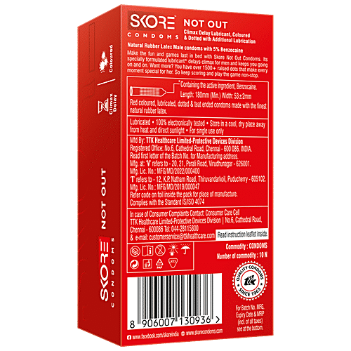 Buy Skore Not Out Condoms - Climax Delay & Dotted 10s pack (24 wallet ...