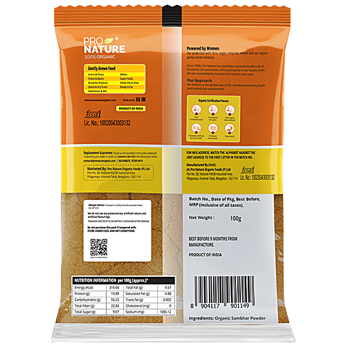 Buy Pro Nature Organic Powder Sambhar 100 Gm Pouch Online At Best Price ...