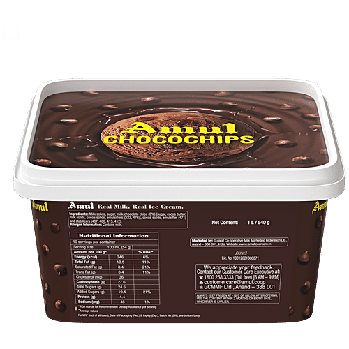 Buy Amul Real Ice Cream Choco Chips 1 Lt Tub Online At Best Price of Rs ...