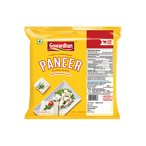 Buy Gowardhan Fresh Paneer Classic Block 200 Gm Pouch Online At Best ...