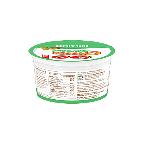 Buy Go Cheese Spread - Olive & Herbs (Soft & Creamy) 200 gm Cup Online ...