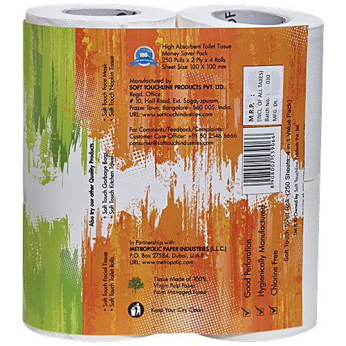 Buy Soft Touch Toilet Tissue Roll 200 Pulls 400 Pcs Online At Best ...