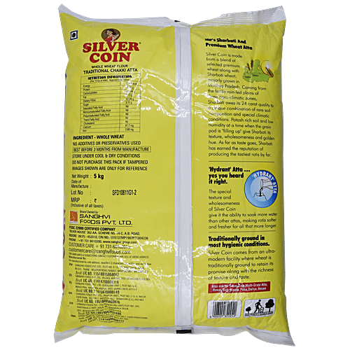 Buy Silver Coin Chakki Fresh Atta Traditional 5 Kg Pouch Online at the ...