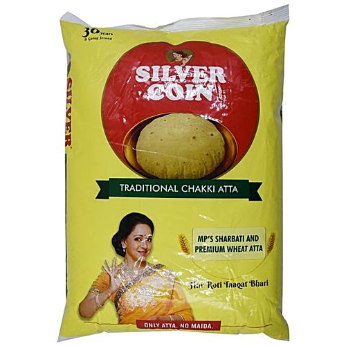 Buy Silver Coin Traditional Chakki Atta 5 kg Pouch, Whole Wheat, No ...