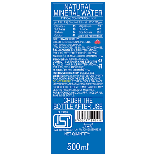 Buy Bisleri Natural Mountain Water Vedica 500 Ml Bottle Online At Best ...