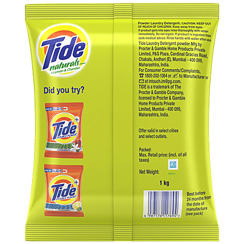 Buy Tide Naturals Washing Detergent Powder Lemon Chandan 800 Gm Pouch ...