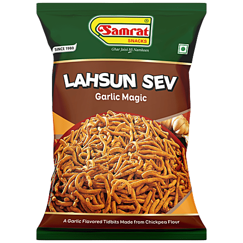 Buy Samrat Lahsun Sev Namkeen - Garlic Magic, Made From Chickpea Flour ...