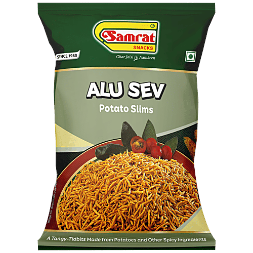 Buy Samrat Alu Sev Namkeen - Potato Slims, Tangy & Crispy, Indian Snack ...