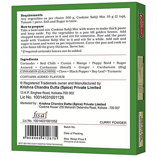 Buy Cookme Mixed Of Spices Sabji 50 Gm Online at the Best Price of Rs ...