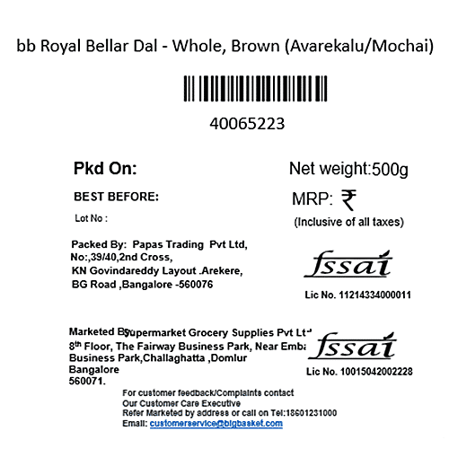Buy Bb Royal Bellar Dal Whole Avarekalumochai 500 Gm Online At Best ...