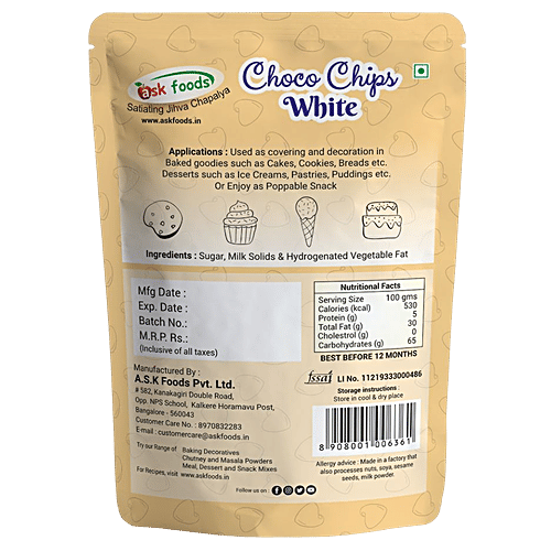 Buy Ask Foods Choco Chips White 100 Gm Online At Best Price of Rs 80 ...