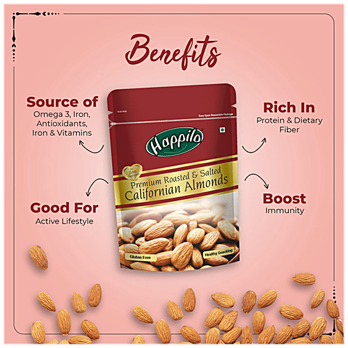 Buy Happilo Almonds Oven Roasted Salted Premium Californian 200 Gm ...