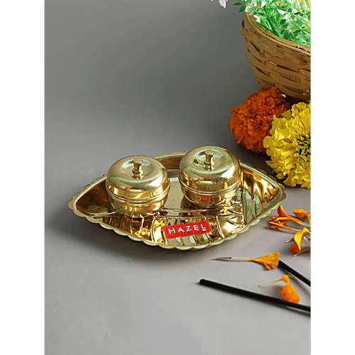 Buy Hazel Shank Karma Brass Puja Thali - Golden Online at Best Price of ...