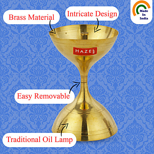 Buy HAZEL Nanda Deep Brass Diya Oil Lamp Puja S11 - Golden Online at ...