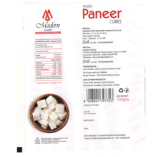 Buy Modern Dairy Frozen Paneer Cubes Online at Best Price of Rs 40 ...