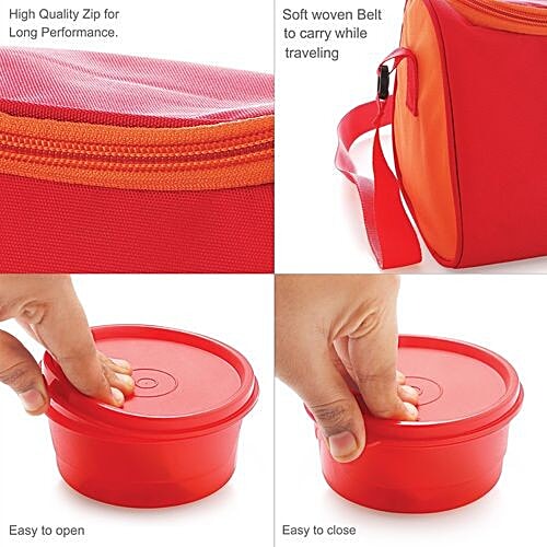Buy Cello Max Fresh Sling Lunch Box With Bag Red 5 Pcs Online At Best ...