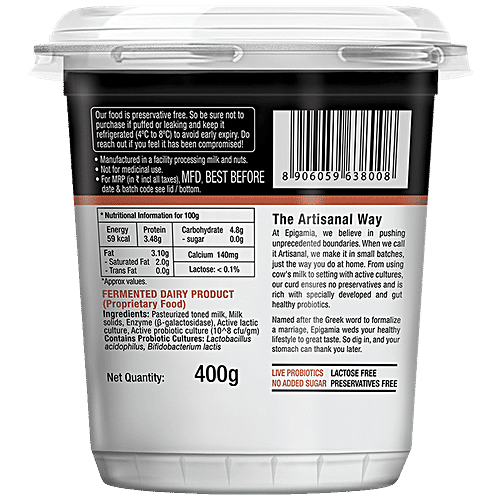 Buy Epigamia Curd Artisanal 400 Gm Cup Online At Best Price of Rs 100 ...