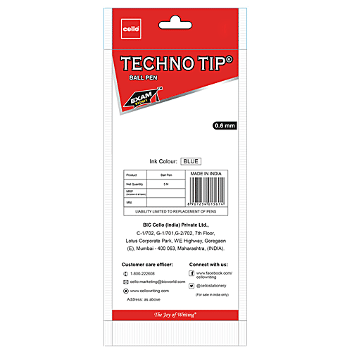 Buy BIC Cello Techno Tip Ball Pen - Blue Online at Best Price of Rs 50 ...