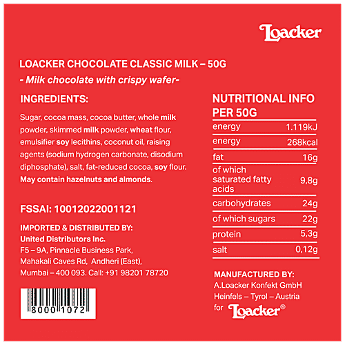 Buy Loacker Wafer - Milk Chocolate Online at Best Price of Rs 169 ...