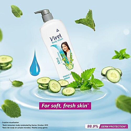 Buy Vivel Body Wash - Mint & Cucumber, Cooling, Moisturising, For Soft ...