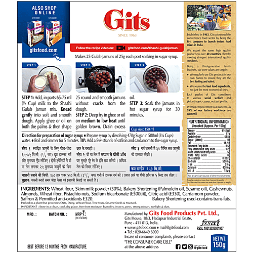 Buy Gits Ready Mix Shaahi Gulab Jamun 150 Gm Online At Best Price of Rs ...