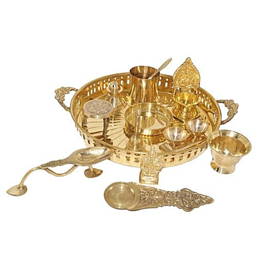 Buy Giri Brass Kumcha Plate - With Pooja Set Online at Best Price of Rs ...