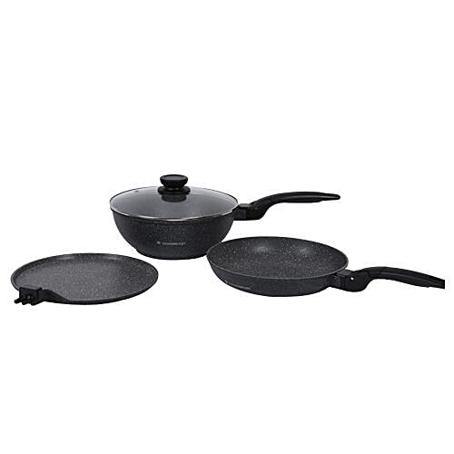 Buy Wonderchef Induction Base Non-Stick Cookware Set - Black, Dosa Tawa ...
