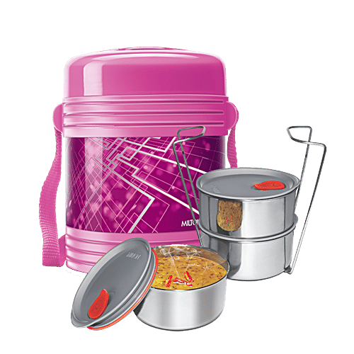 Buy Milton Tiffin Set - With 3 Containers, Thermosteel, Insulated, Pink ...