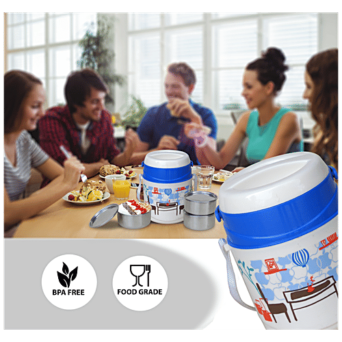 Buy Princeware Orbit Stainless Steel Lunch Box Insulated - 3 Deck, Blue ...