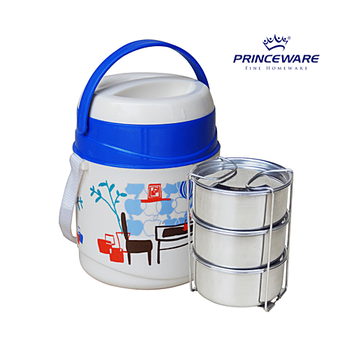 Buy Princeware Orbit Stainless Steel Lunch Box Insulated - 3 Deck, Blue ...