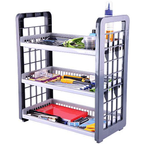 Buy Saura Multipurpose 3 Tier Rack - Plastic, Easy To Assemble, Grey ...