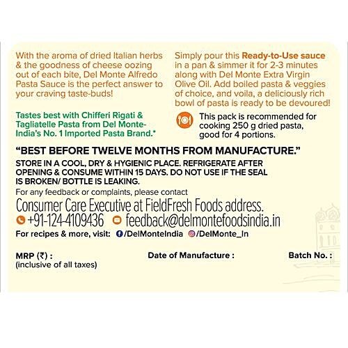 Buy Del Monte Alfredo Pasta Sauce - Cheese & Herbs Online at Best Price ...