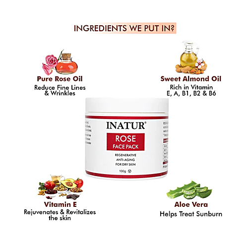 Buy INATUR Rose Face Pack - Almond Oil & Aloe Vera, All Skin Types ...