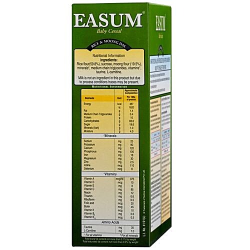 Buy Easum Baby Cereal - Rice & Moong Dal, 6-24 Months, Milk Free ...