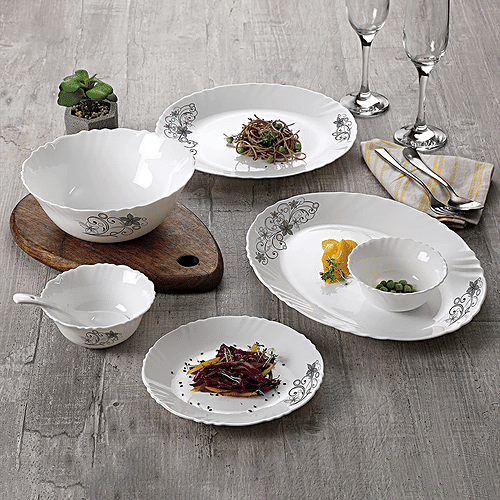 Buy Cello Dinner Set - Opalware, Camber Black, Imperial, White Online ...