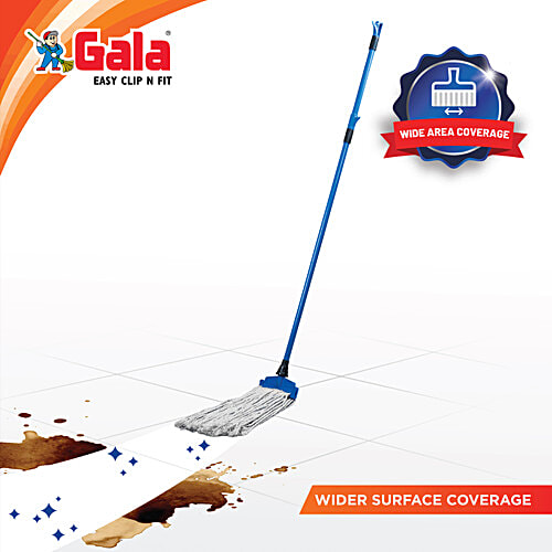 Buy Gala Easy Clip & Fit Mop - Plastic & Cotton Cloth, With Rod, Blue ...