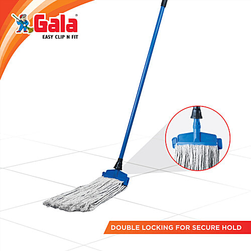 Buy Gala Easy Clip & Fit Mop - Plastic & Cotton Cloth, With Rod, Blue ...