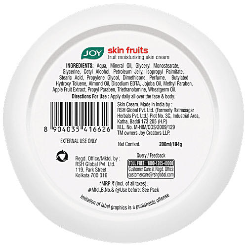 Buy Joy Skin Fruits Moisturizing Skin Cream - With Jojoba & Almond Oils ...