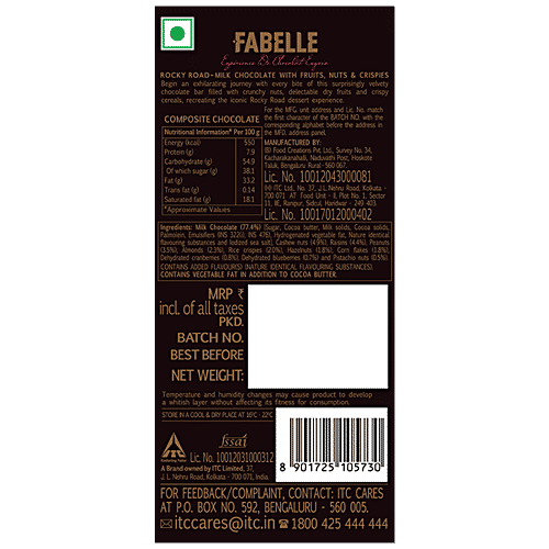 Buy Fabelle Rocky Road, Luxury Milk Chocolate Bar With Fruit, Nuts ...