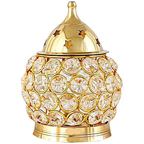 Buy Sri Lalit Arts Brass Round Crystal Akhand Deepam Online at Best ...